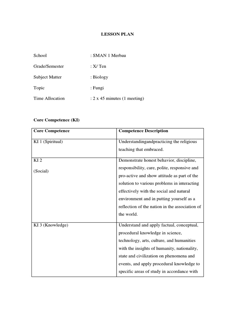 Lesson Plan Fungi | PDF | Competence (Human Resources) | Teachers