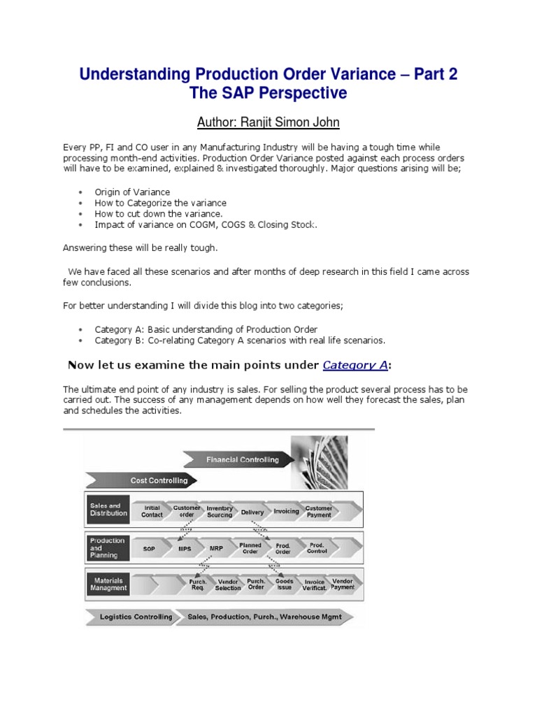 Understanding Production Order Variance - Part 2 The SAP Perspective ...
