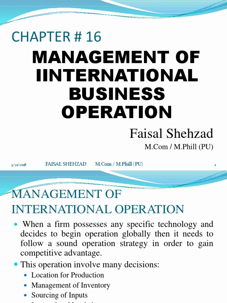 Management of Iinternational Business Operation: Chapter # 16 | PDF ...