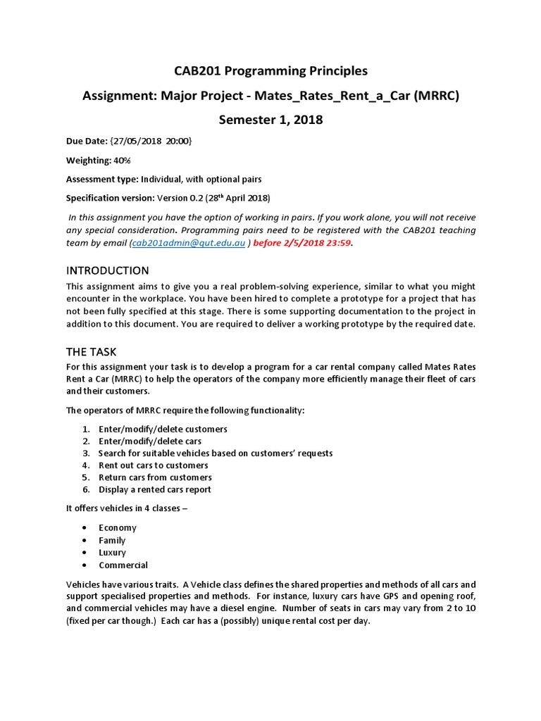 Cab201 Assignment 2018 1 Pdf Method Computer Programming Class Computer Programming 