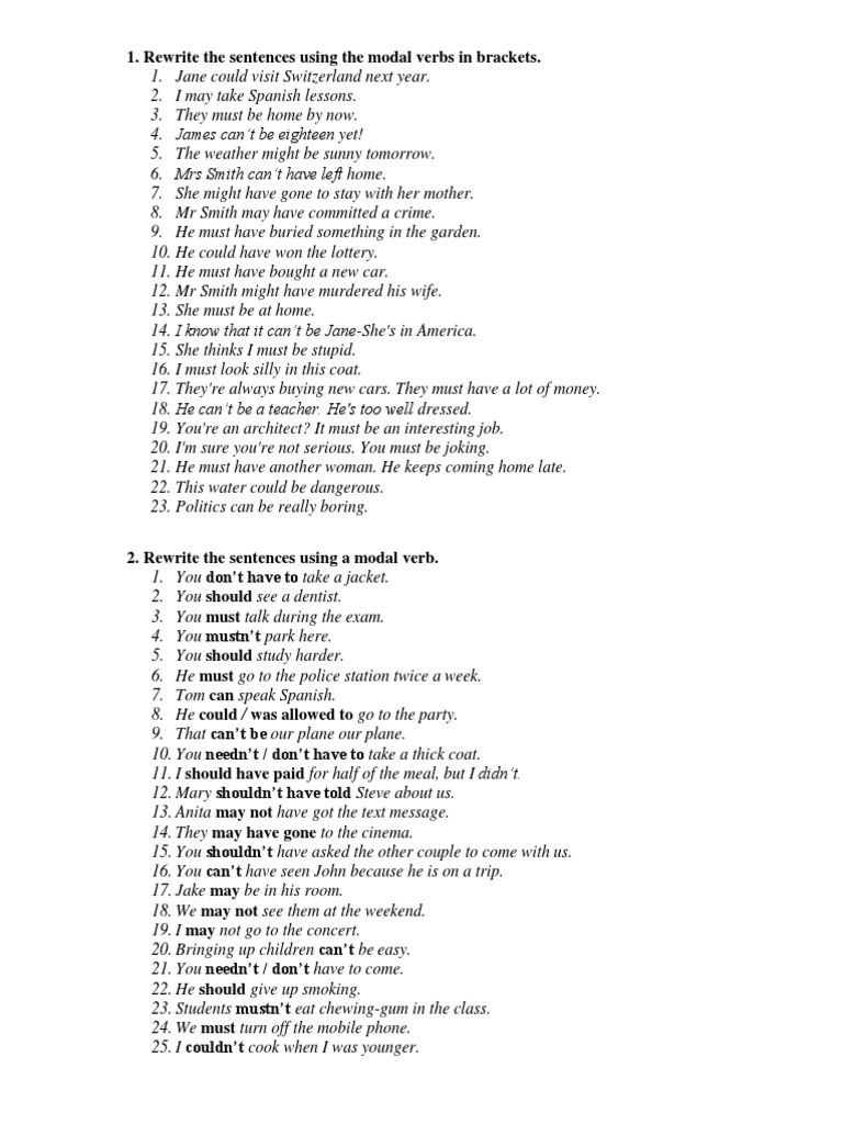 Rewrite The Sentences Using The Modal Verbs in Brackets | PDF