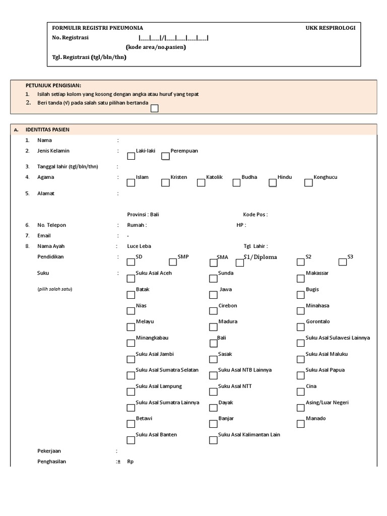 Formulir Registrasi Pneumonia Respirologi | PDF