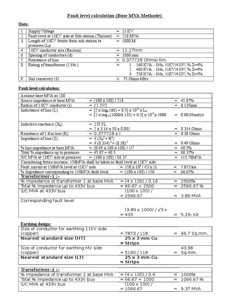 Fault Level Calculation Base Mva Methode Data Pdf Transformer 5585