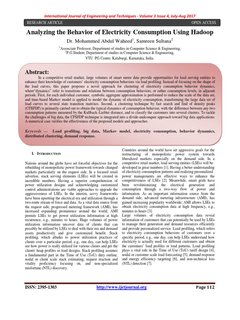 Analyzing The Behavior of Electricity Consumption Using Hadoop | PDF | Cluster Analysis | Big Data