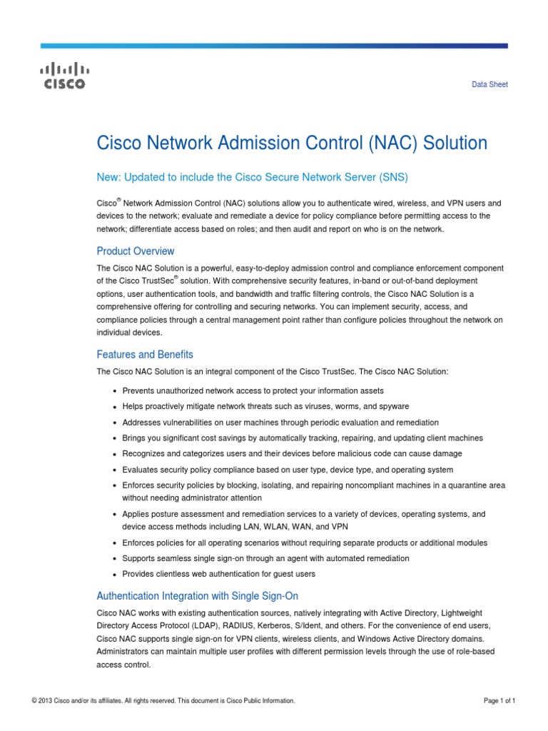 Cisco Network Admission Control (NAC) Solution Data Sheet | PDF ...