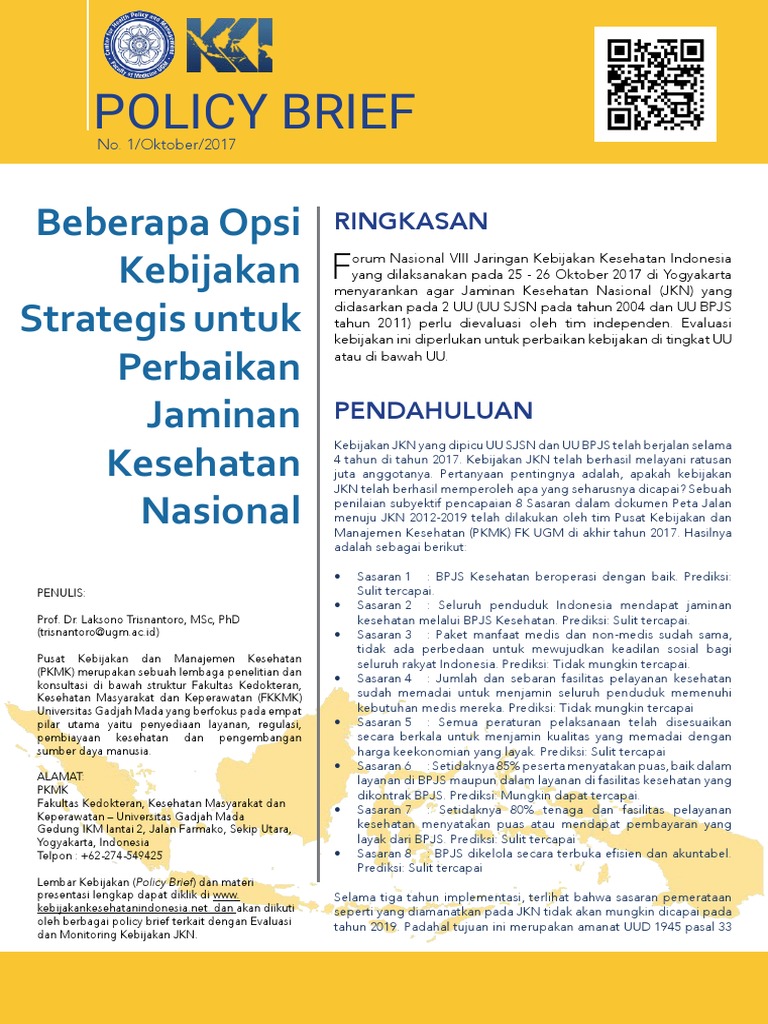 Policy Brief No.1 Januari 2018 - Beberapa Opsi Kebijakan Strategis ...