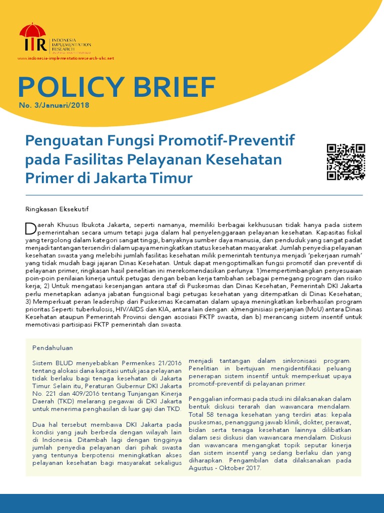 Policy Brief No.6 Januari 2018 - Penguatan Fungsi Promotif-Preventif | PDF
