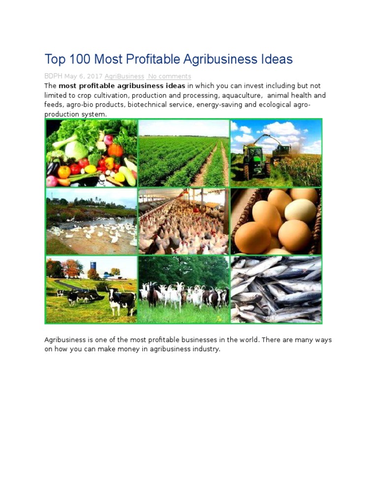 Top 100 Most Profitable Agribusiness Ideas | PDF | Organic Farming ...