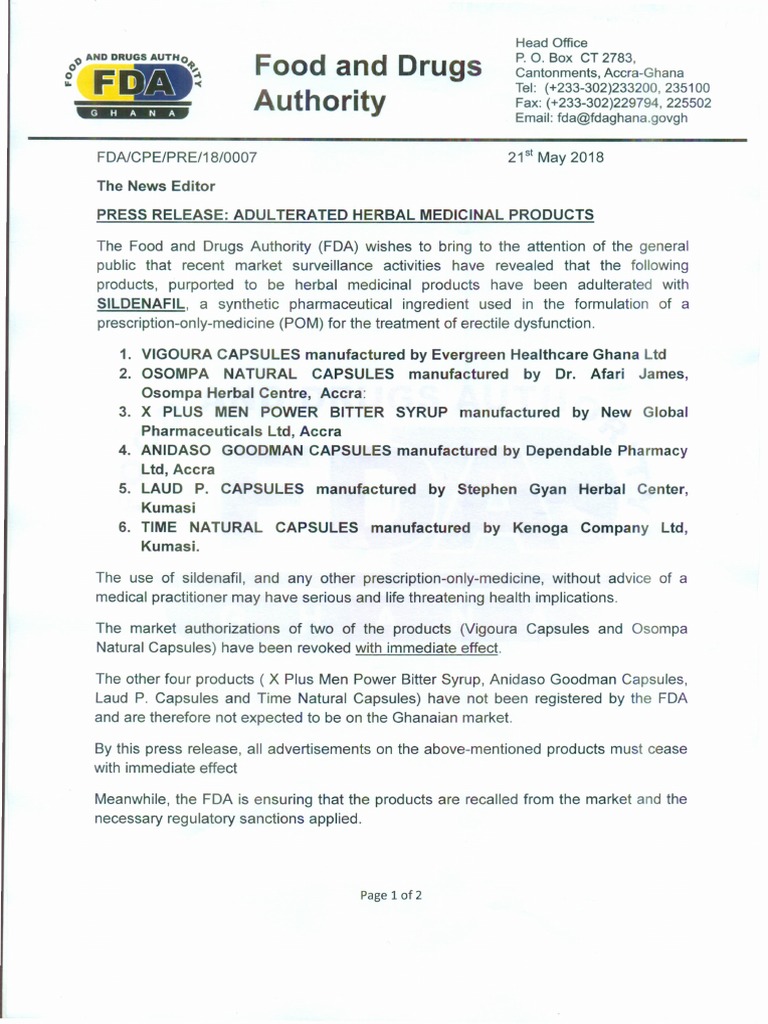 FDA Bans Times Natural Capsules, X Plus Men, Others | PDF | Food And ...