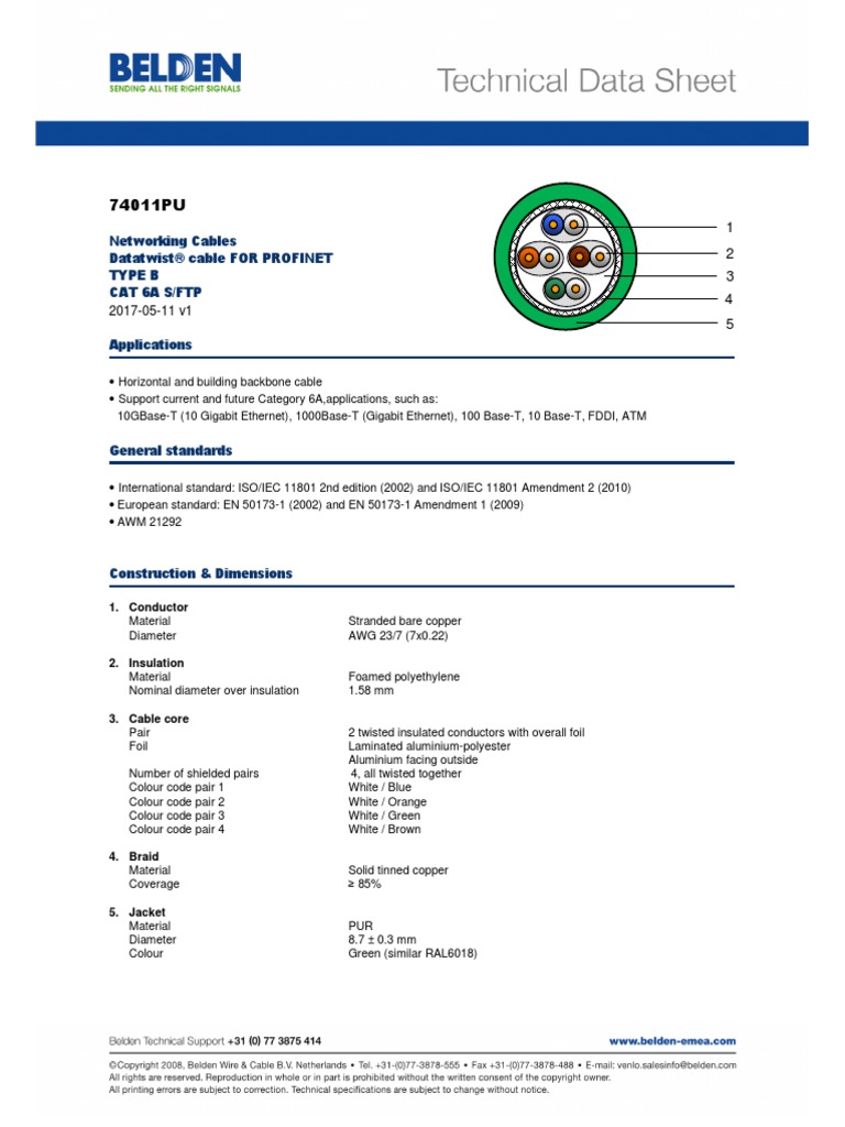 Networking Cables Datatwist® Cable FOR PROFINET Type B Cat 6A S/FTP ...