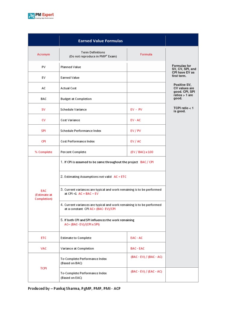 PM Expert PMP Formula Table | Download Free PDF | Statistical Analysis ...