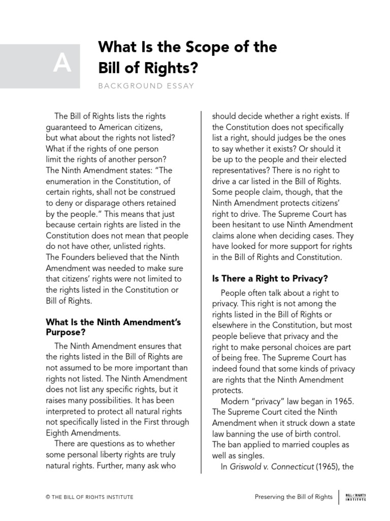 What Is The Scope of The Bill of Rights?: Background Essay | PDF ...