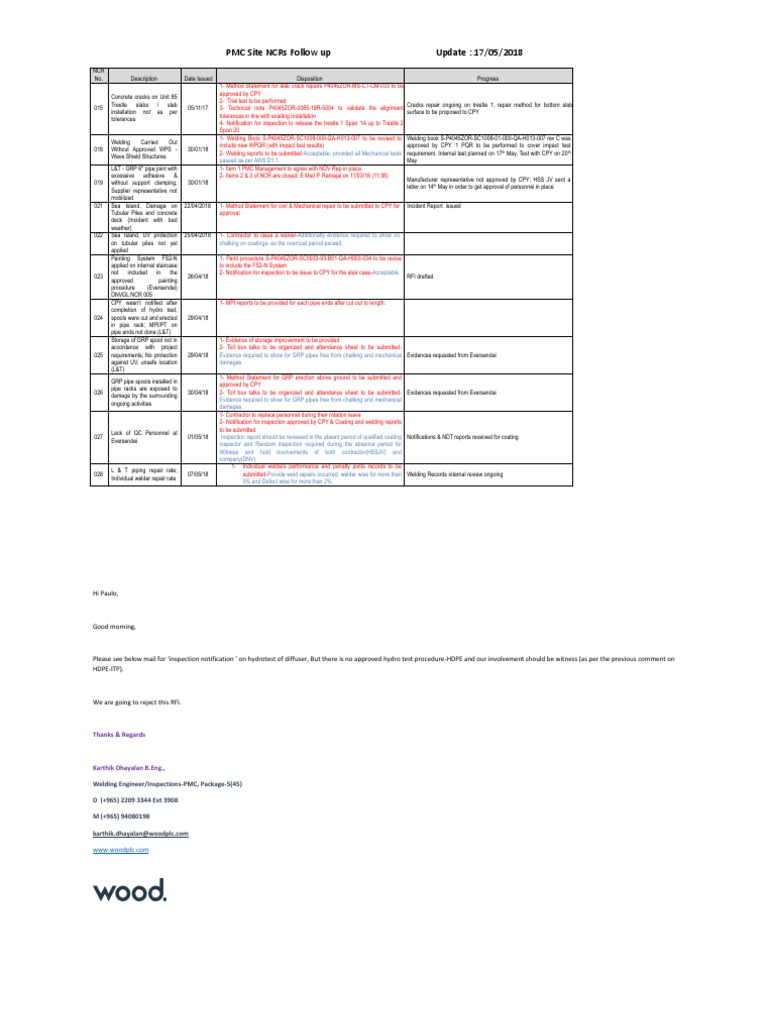 NCR Disposition Proposal | Download Free PDF | Welding | Construction