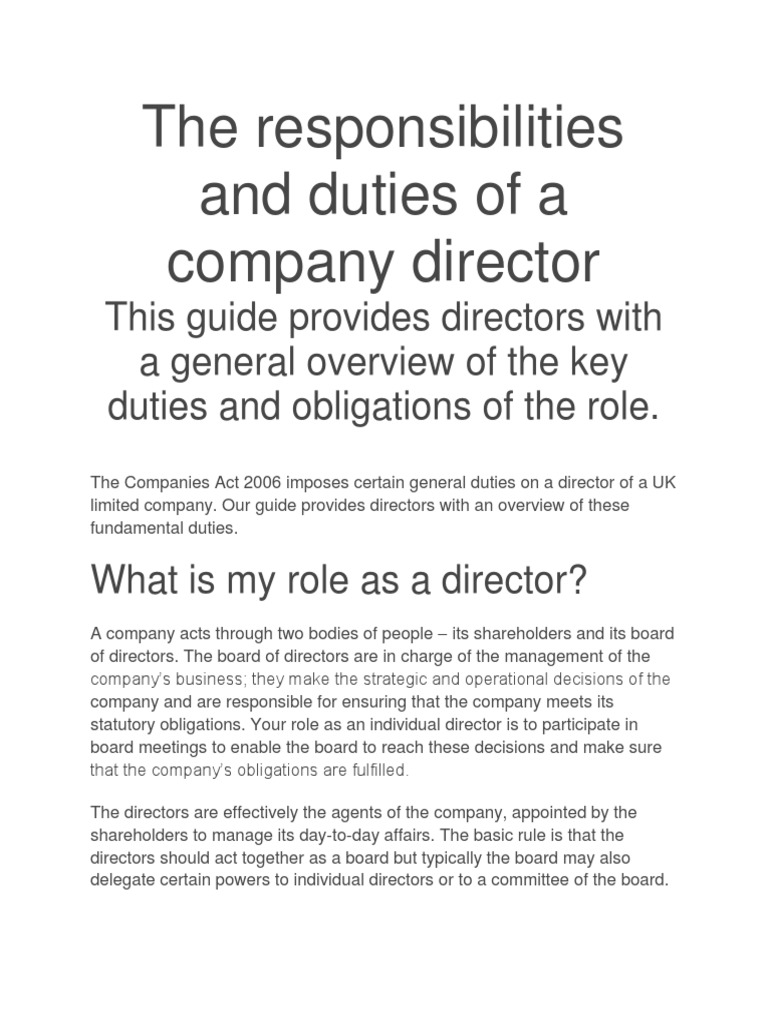 The Responsibilities and Duties of A Company Director | PDF | Conflict ...