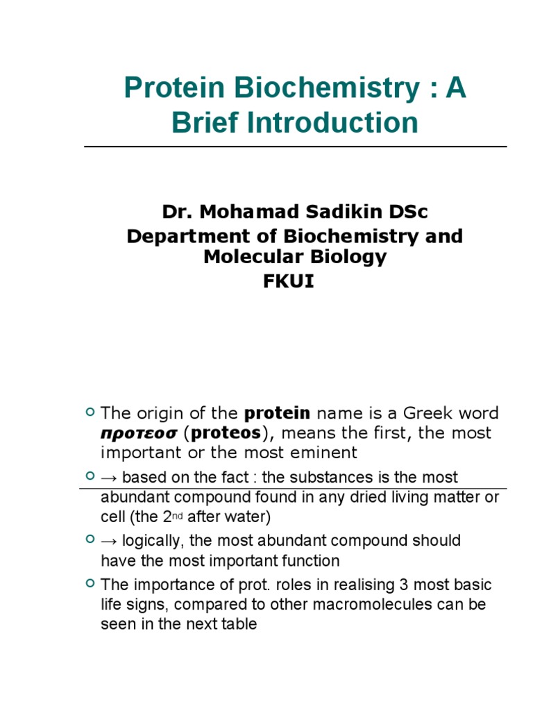 Protein Biochemistry: A Brief Introduction | PDF | Nature | Proteins