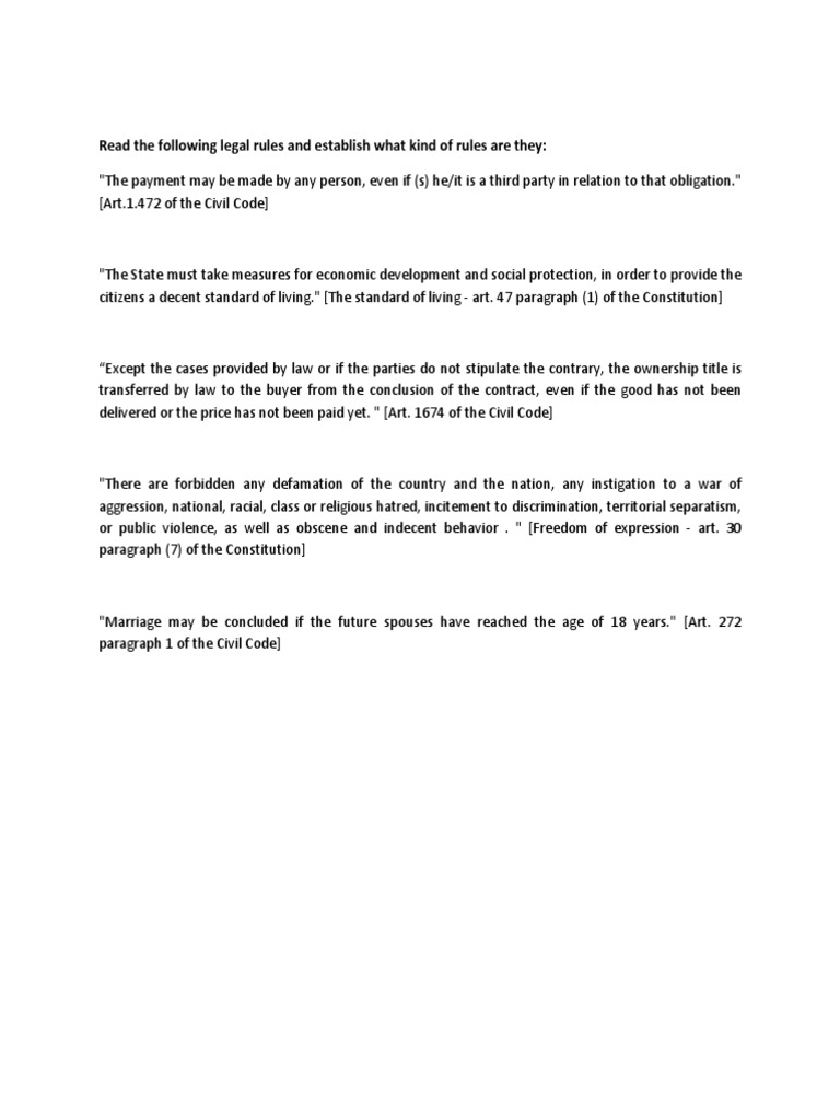 Legal Rules Examples - Business Law | PDF