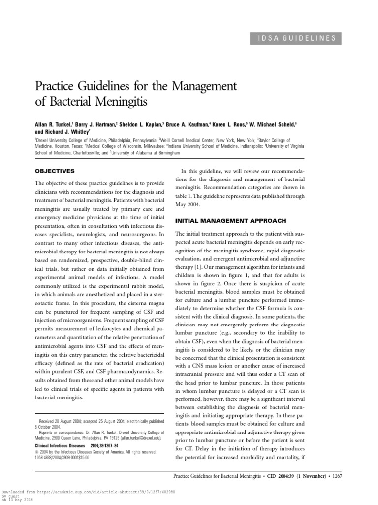 IDSA Meningitis Guidelines | PDF | Meningitis | Cerebrospinal Fluid