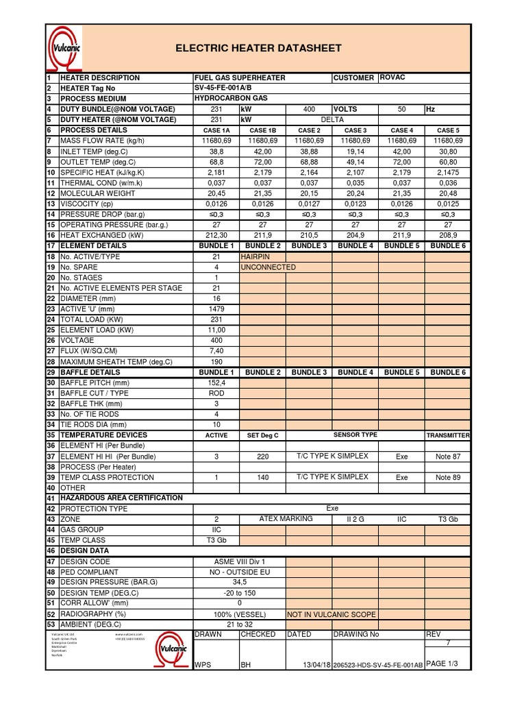 Electric Heater Datasheet: Case 1A Case 1B Case 2 Case 3 Case 4 Case 5 ...