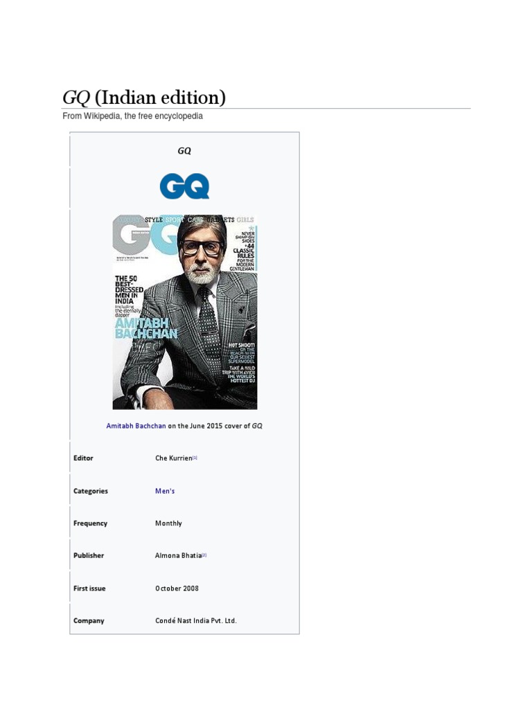 GQ (Indian Edition) : From Wikipedia, The Free Encyclopedia | PDF
