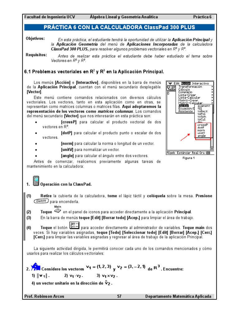 PR - CTICA 6 CON LA CALCULADORA ClassPad 300 PLUS | PDF | Espacio vectorial | Triángulo