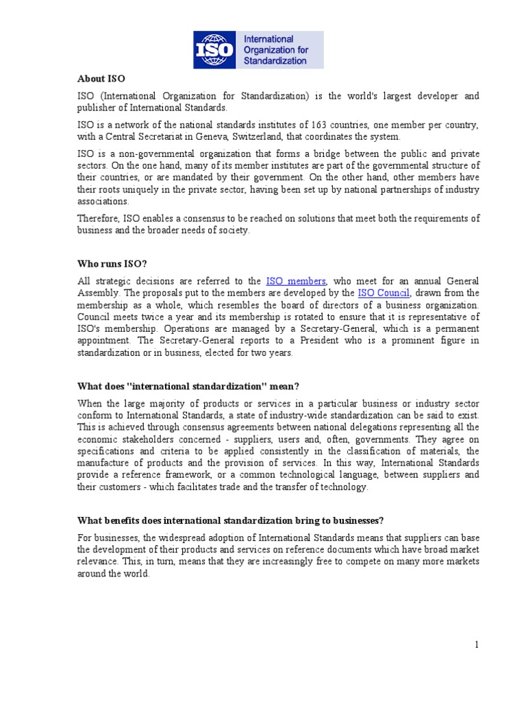 About ISO: ISO Members ISO Council | PDF | Standardization ...
