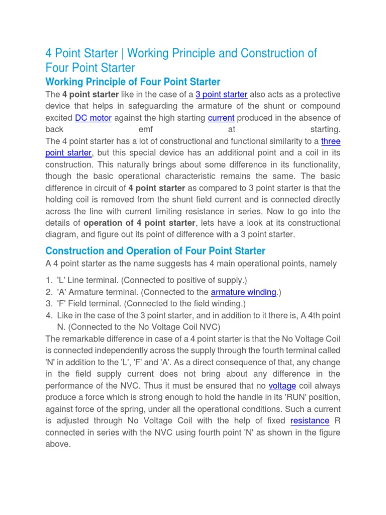 4 Point Starter - Working Principle and Construction of Four Point ...