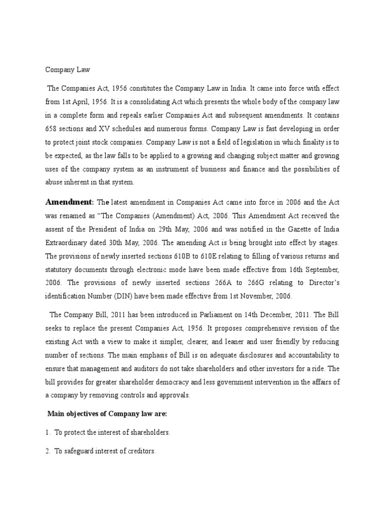 Amendment:: The Latest Amendment in Companies Act Came Into Force in ...
