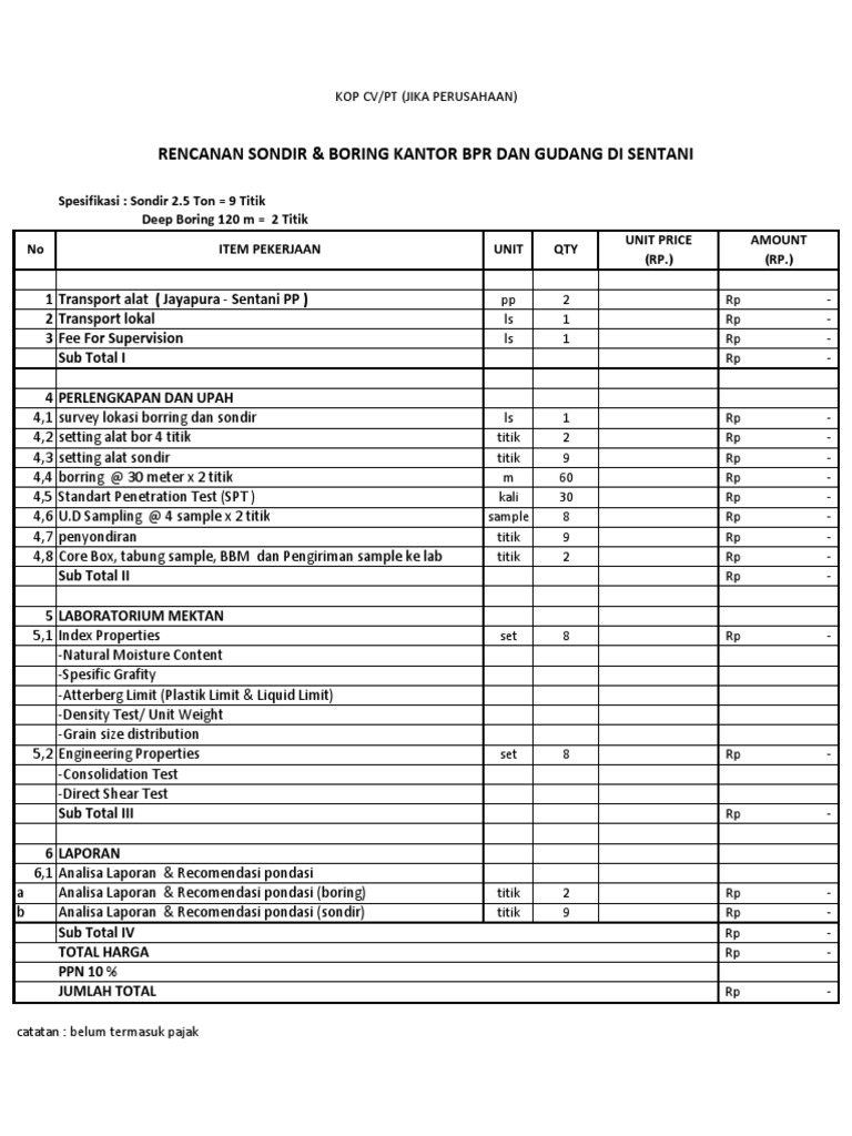 Boq Boring Dan Sondir Kantor | PDF