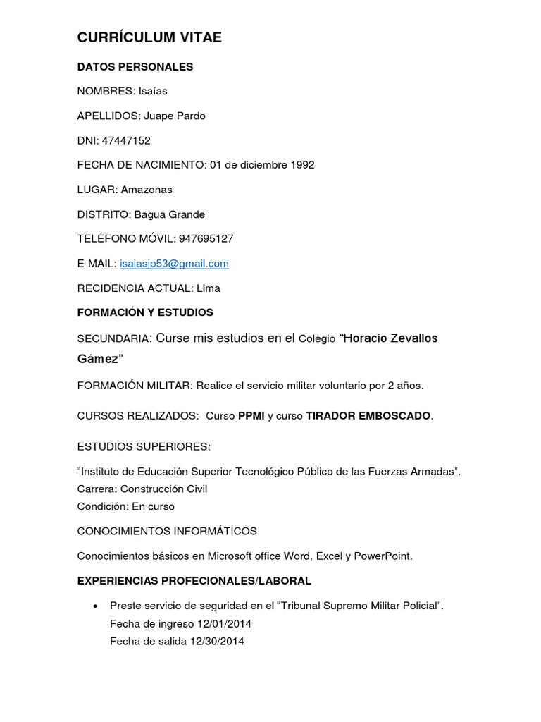 Currículum Vitae: Datos Personales | PDF