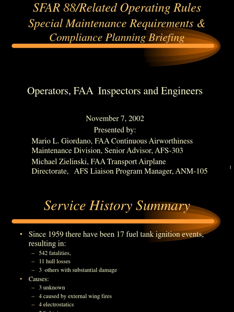 SFAR 88 Related Operating Rules and Special Maintenance Requirements ...