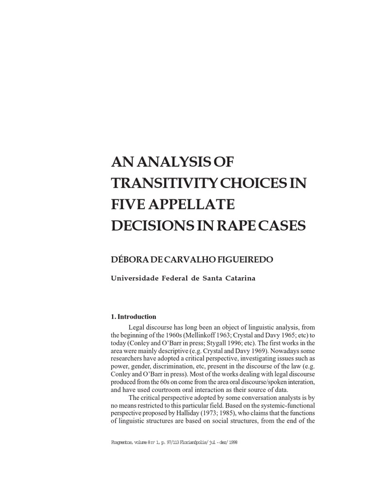 An Analysis of Transitivity Choices in Five Appellate Decisions in Rape Cases | PDF | Precedent ...