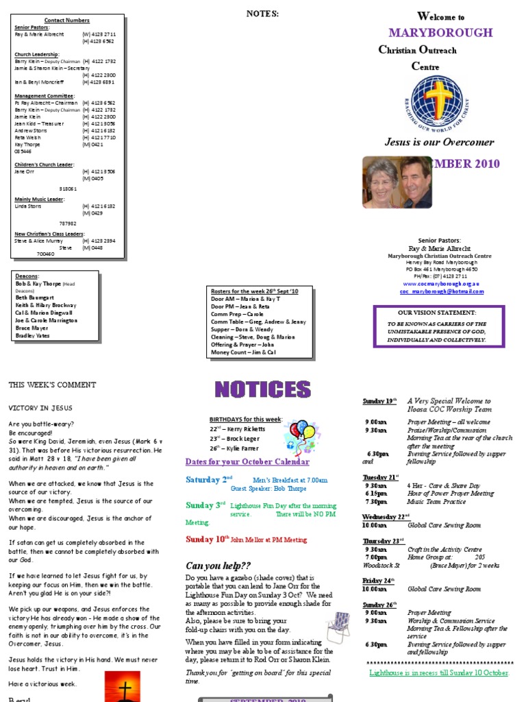 COC Newsletter Sept 19 2010 | PDF | Religious Behaviour And Experience