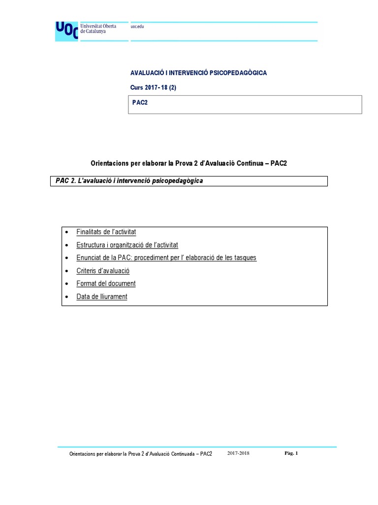 Orientacions 2a PAC (2017-18) | PDF