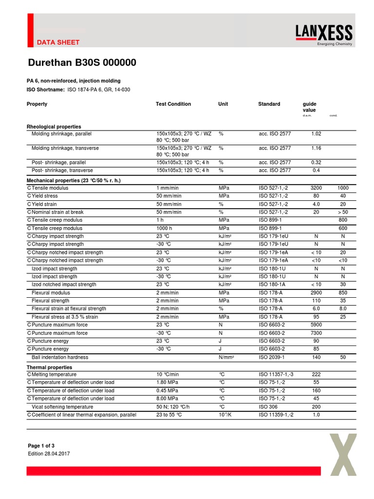 Durethan B30S 000000: PA 6, Non-Reinforced, Injection Molding ISO ...