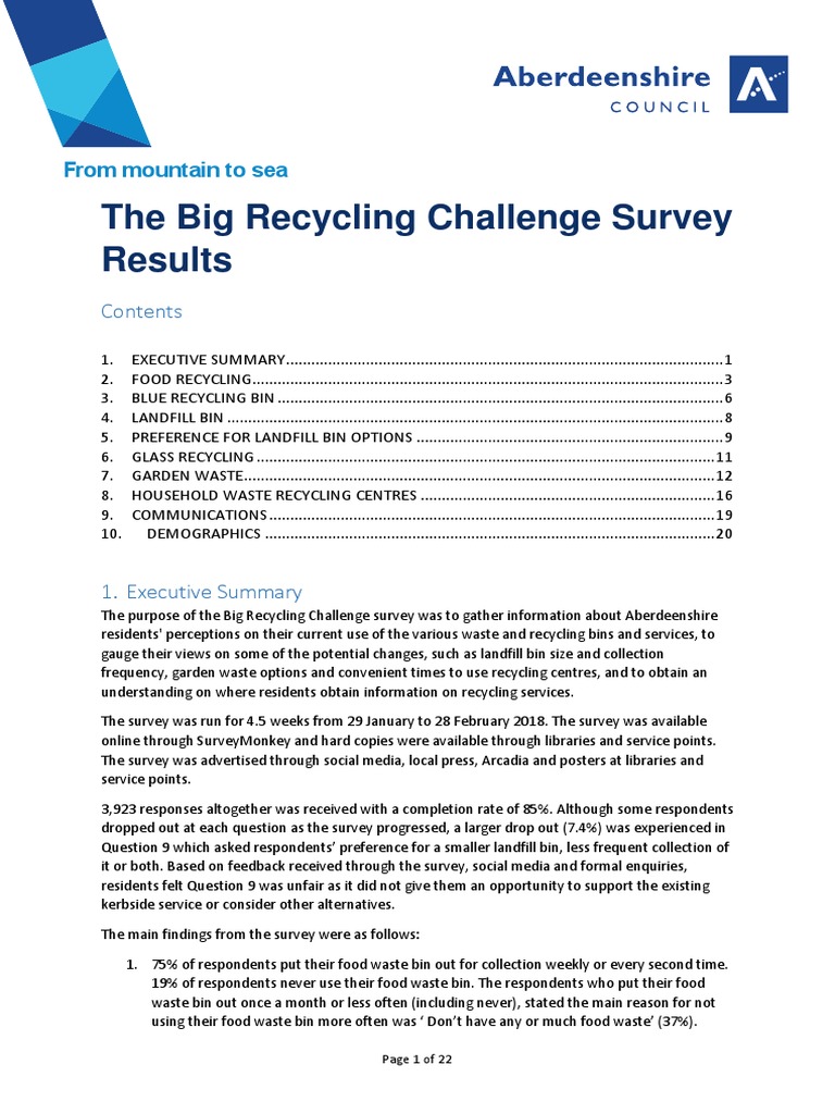 The Aberdeenshire Council Big Recycling Challenge Survey Results | PDF ...
