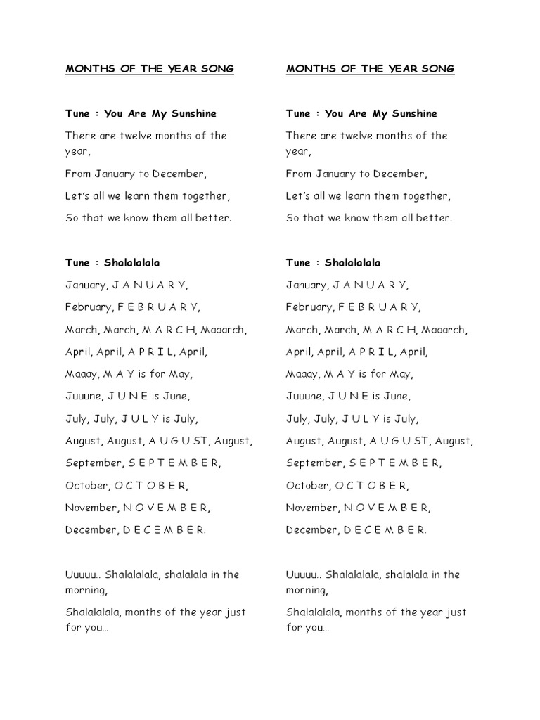 Months of The Year Song | PDF | Language Arts & Discipline | Art