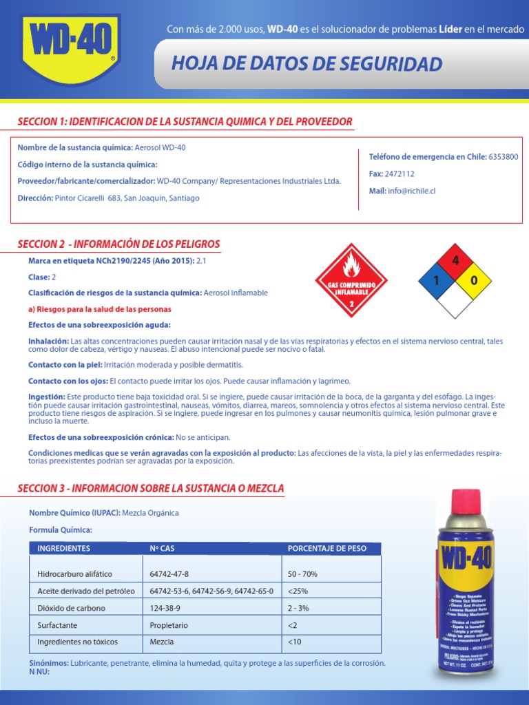 WD 40 Aerosol | PDF | Carbón | Toxicidad