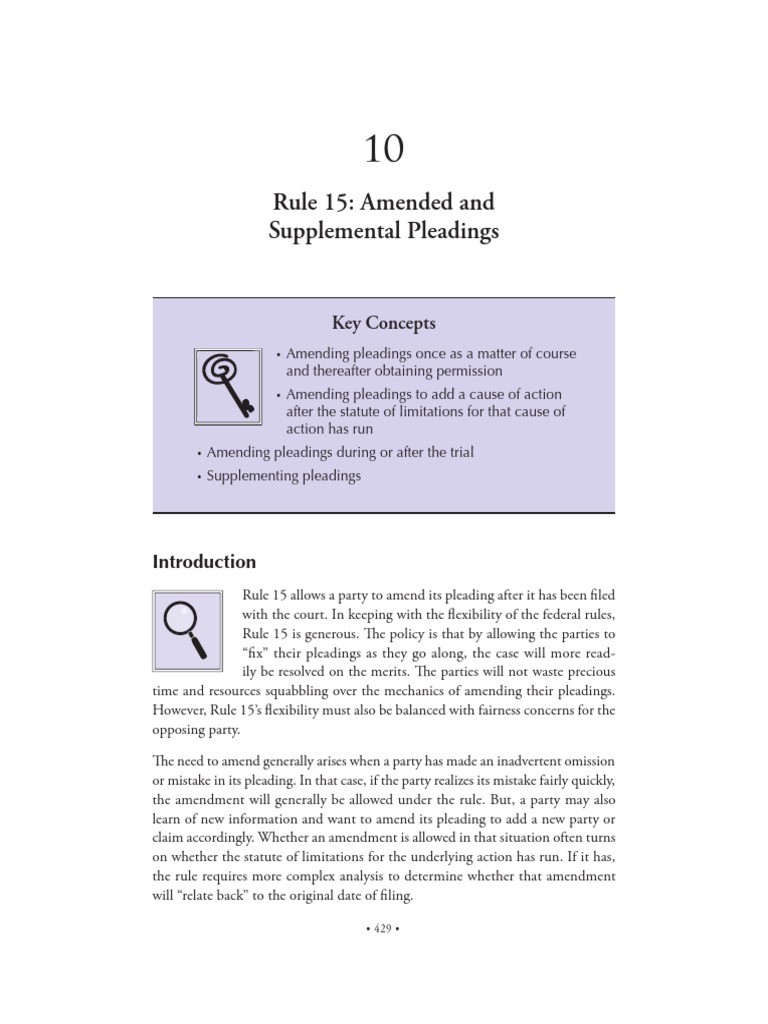 Rule 15: Amended and Supplemental Pleadings: Key Concepts | PDF ...