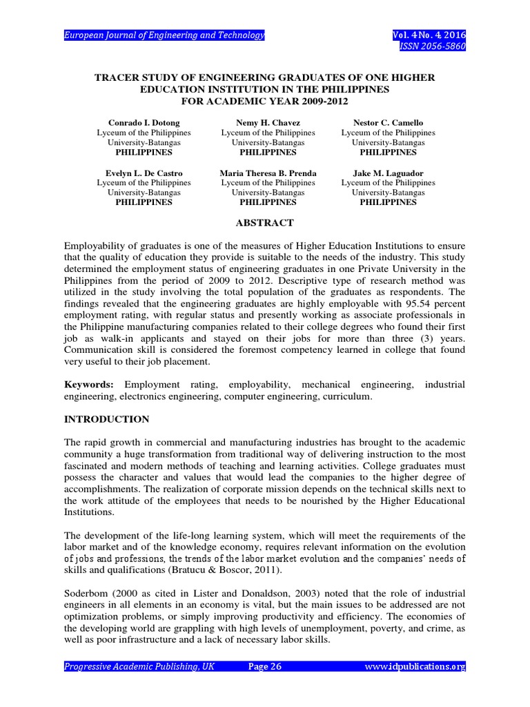 EJET Tracer Study of Engineering Graduates | PDF | Engineering ...