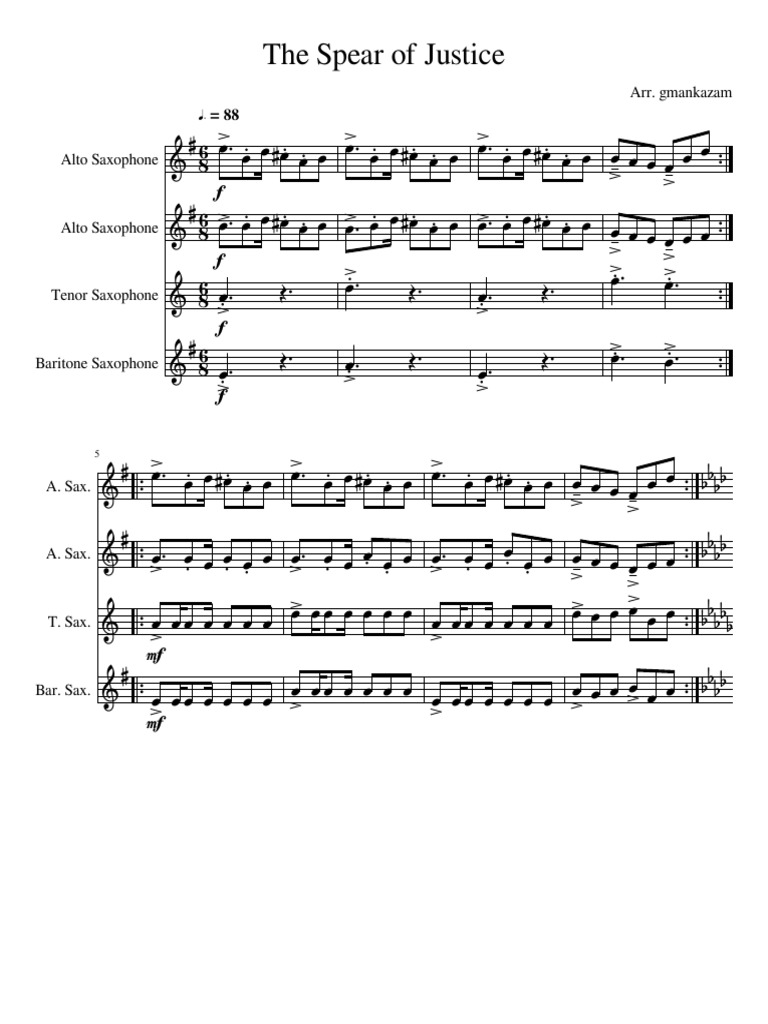 The Spear of Justice Sax Quartet | PDF | Jazz | Sound Recording