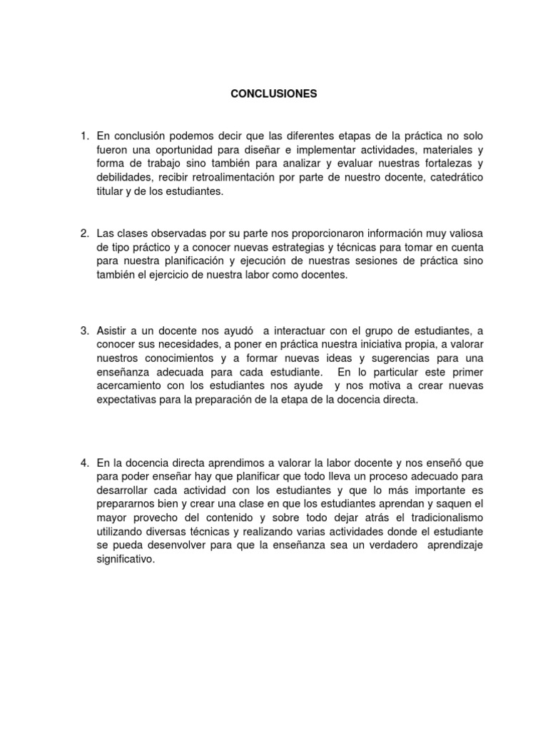 Conclusiones Práctica | PDF | Crecimiento personal y profesional