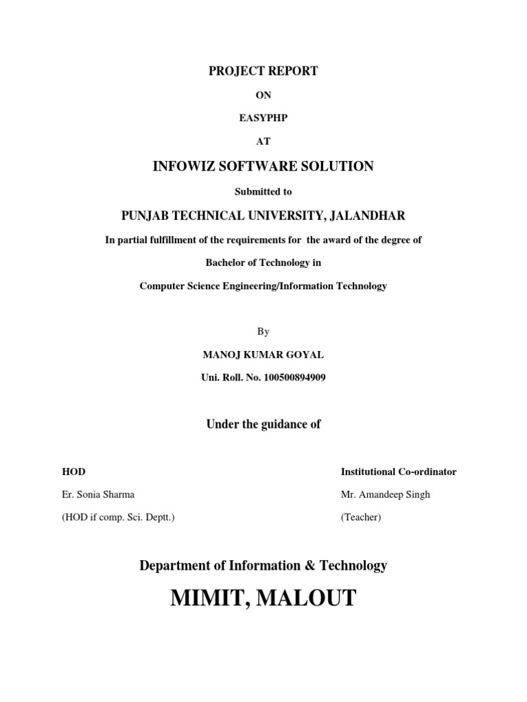 Front Page of Training Report | PDF