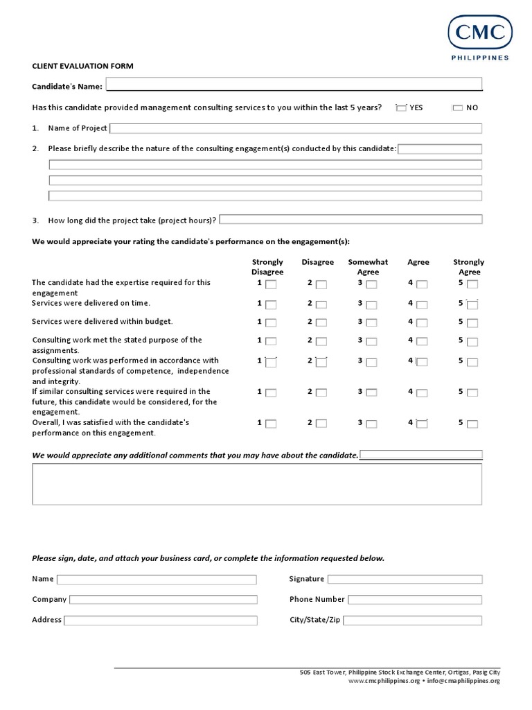 CMC Client Evaluation Form - Page 17 | PDF | Consultant | Business