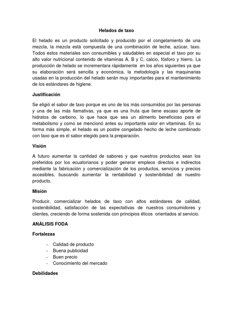 Producción y comercialización de helados de taxo: un negocio saludable ...