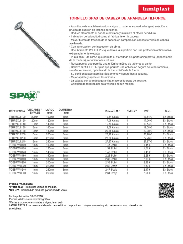 Tornillo Spax de Cabeza de Arandela HI - Force | PDF | Tornillo | Herramientas
