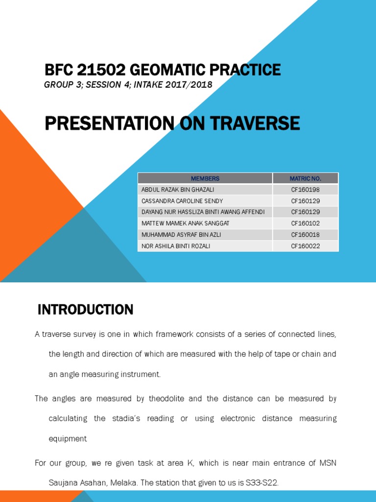 Presentation On Traverse: BFC 21502 Geomatic Practice | PDF | Surveying ...