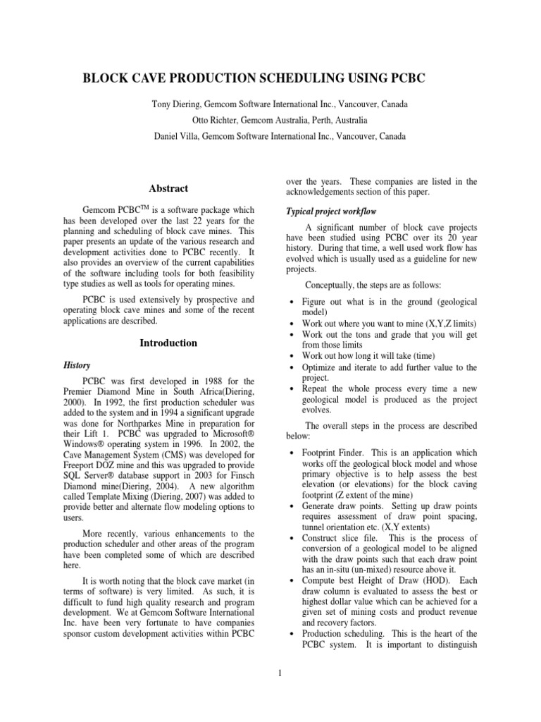 Block Cave Production Scheduling Using PCBC: Typical Project Workflow | PDF | Microsoft Excel ...