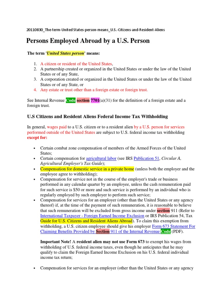 U.S. Persons Defined: Guidelines for Federal Income Tax Withholding on ...