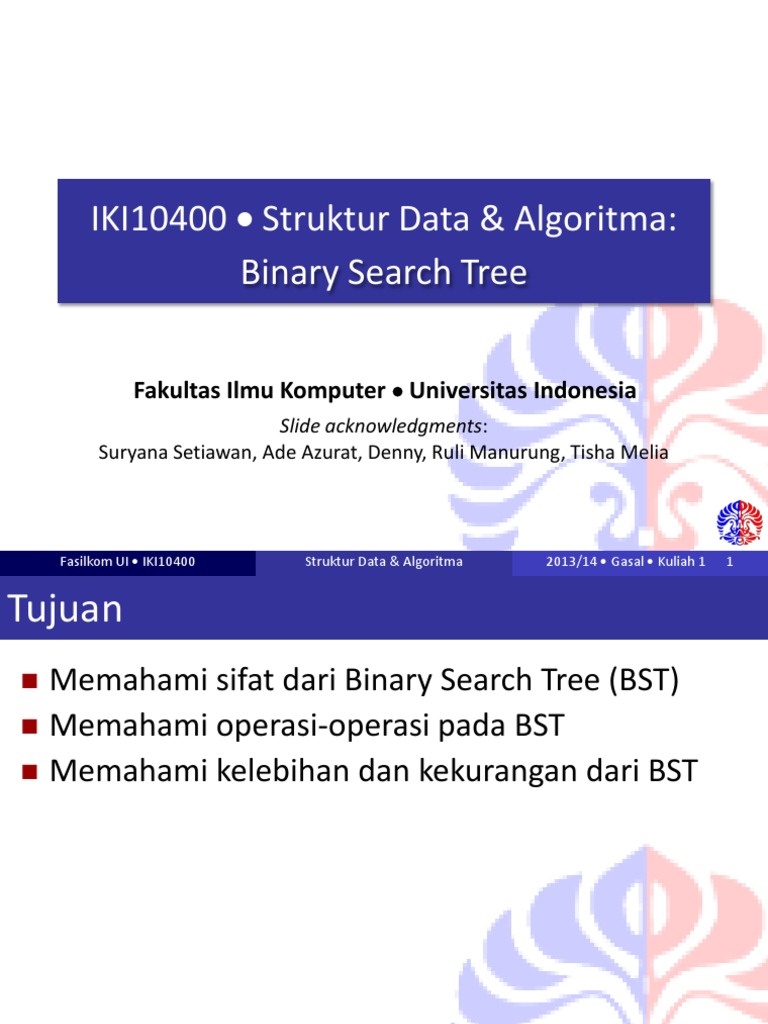 IKI10400 Struktur Data & Algoritma: Binary Search Tree: Fakultas Ilmu ...