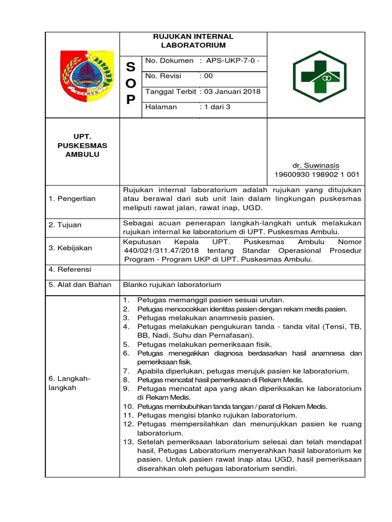 Rujukan Internal Laboratorium | PDF